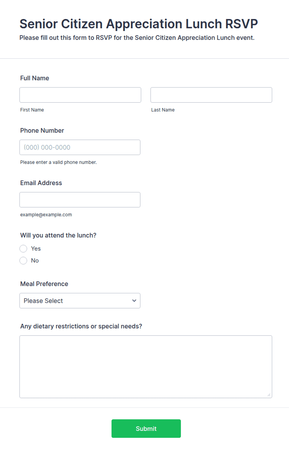 Senior Citizen Appreciation Lunch RSVP Form Template | Jotform