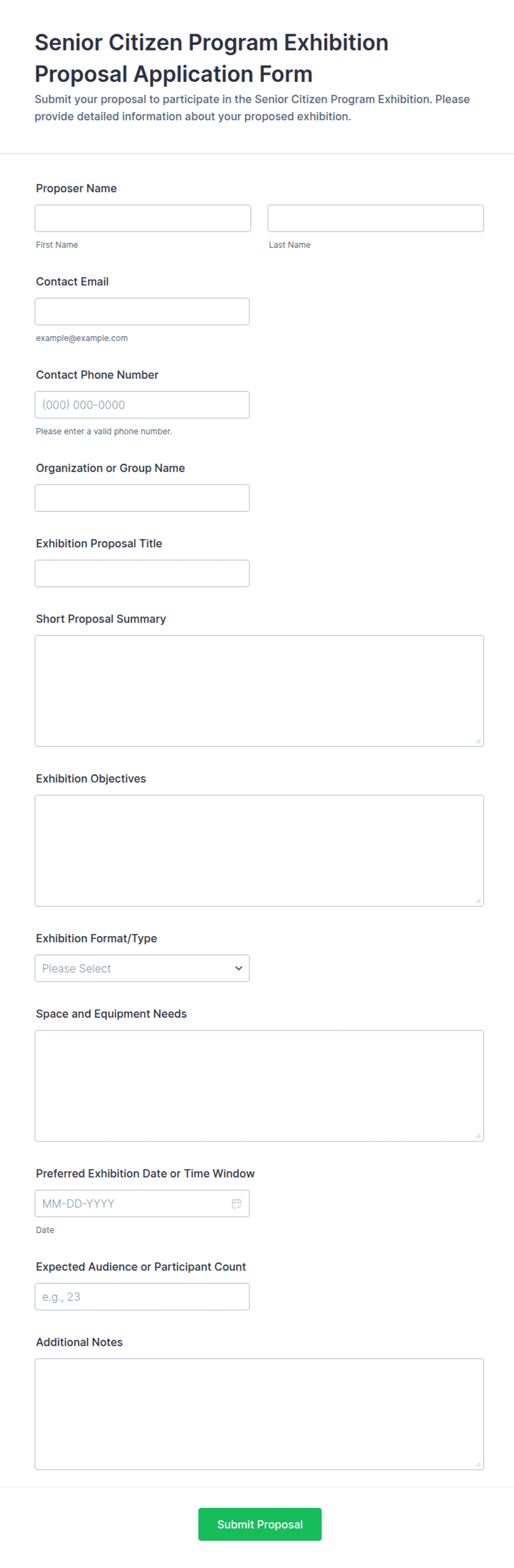 Senior Citizen Program Exhibition Proposal Application Form Template ...