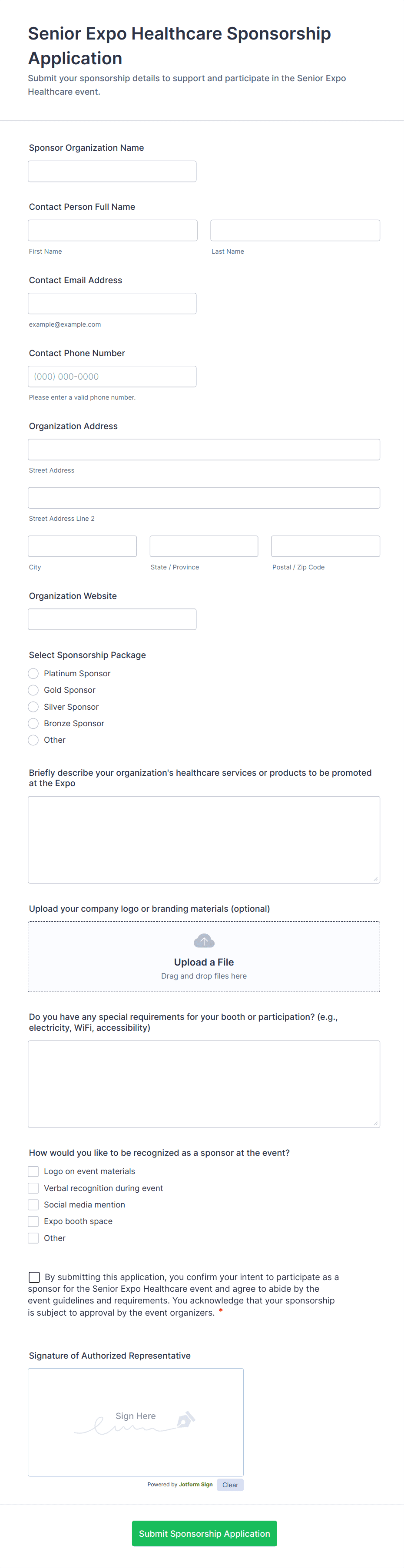 Senior Expo Healthcare Sponsorship Application Form Template | Jotform