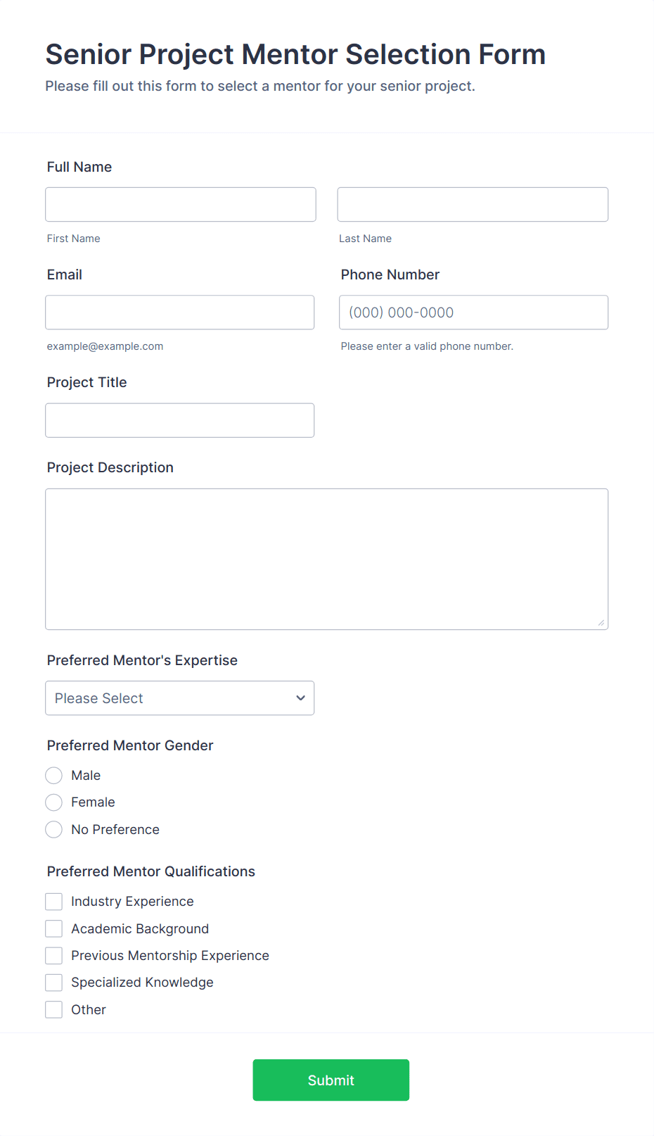 Senior Project Mentor Selection Form Template | Jotform