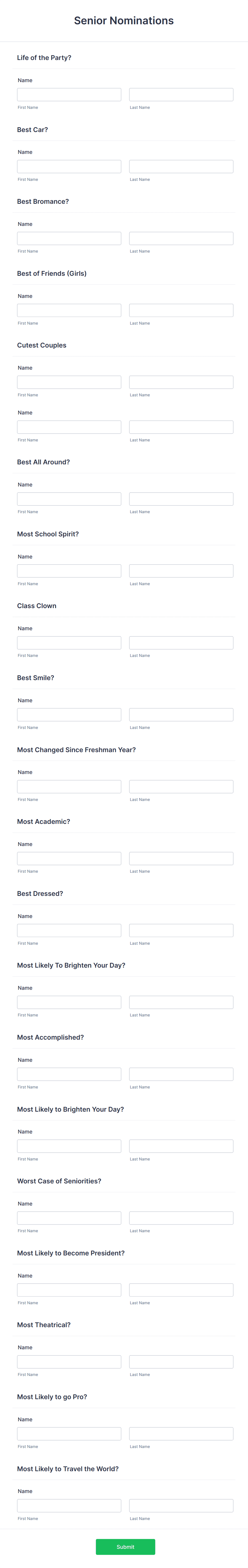Senior Superlatives Form Template | Jotform