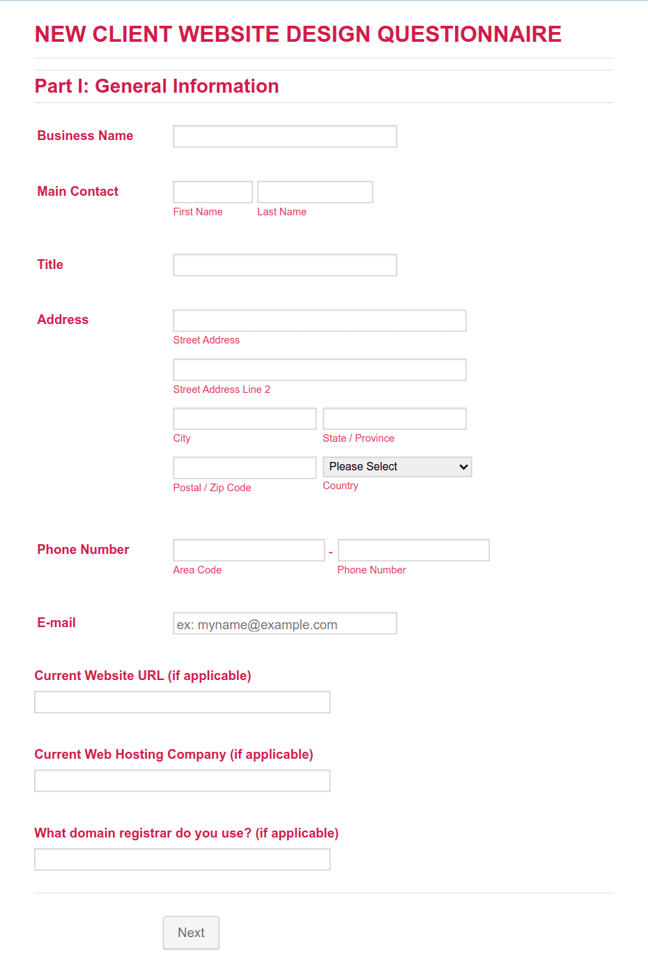 SEO Client Questionnaire Form Template | Jotform