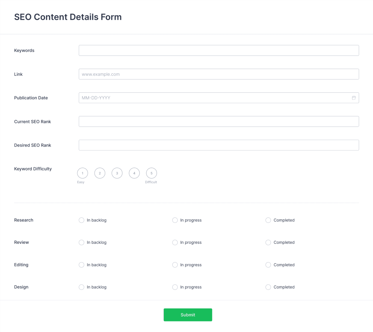SEO Content Details Form Template | Jotform