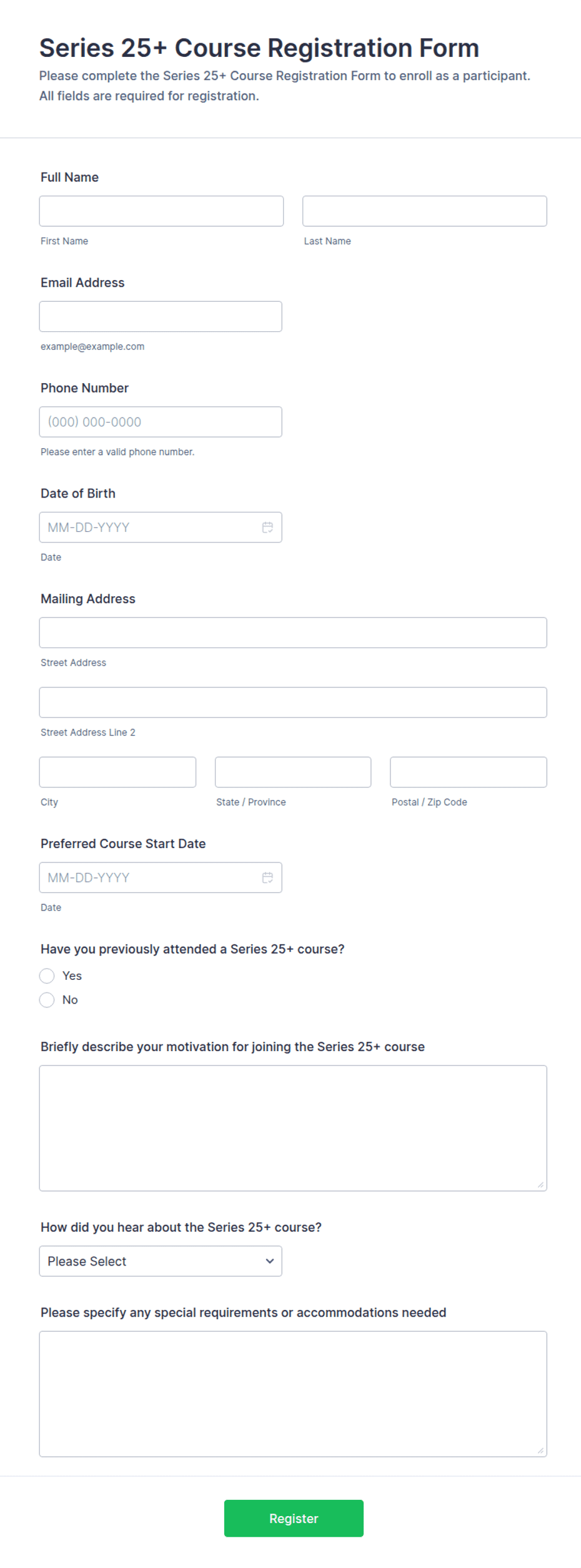Series 25+ Course Registration Form Template | Jotform