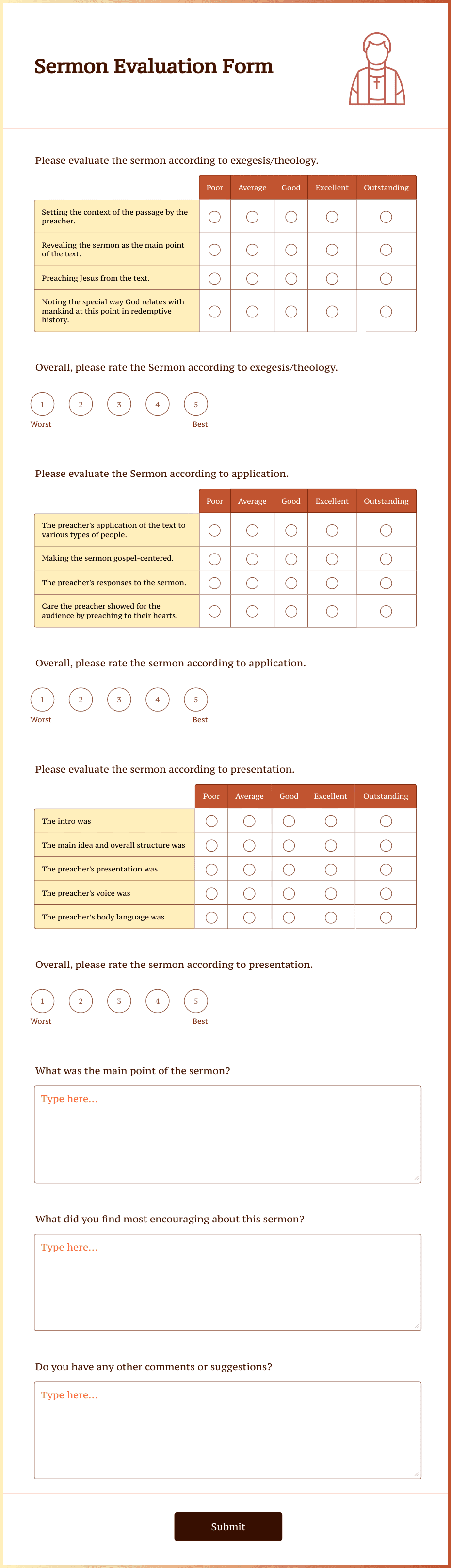 Sermon Evaluation Form Template | Jotform