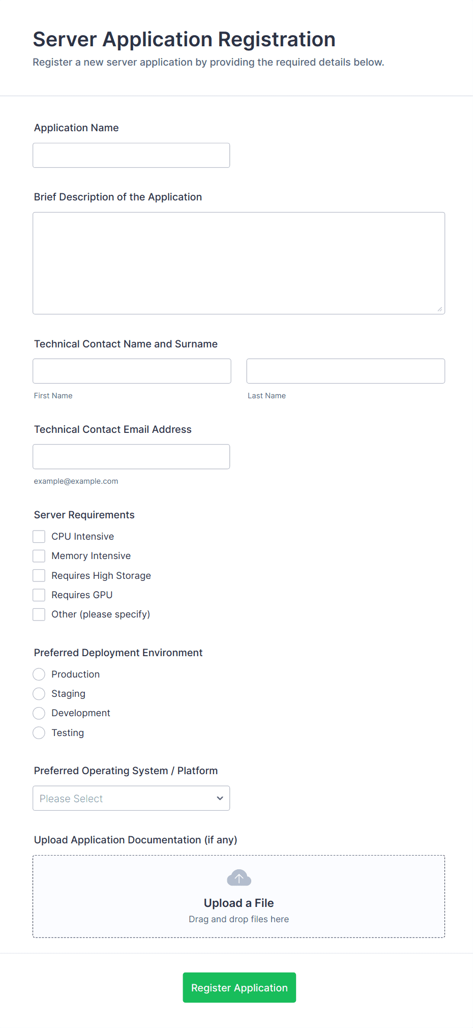 Server Application Registration Form Template | Jotform