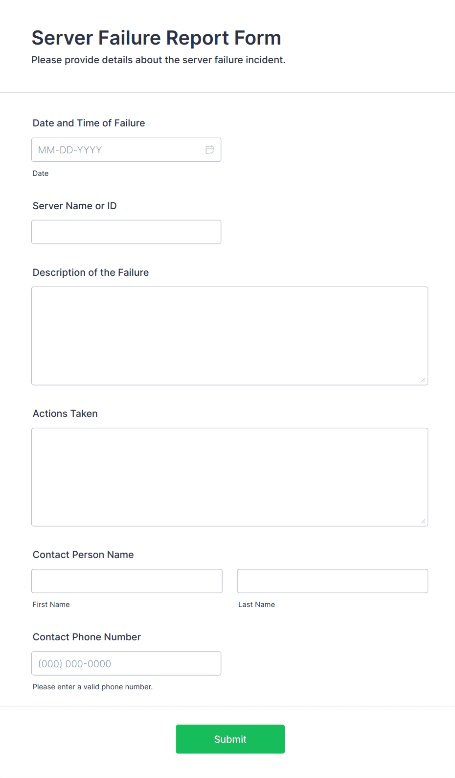 Server Failure Report Form Template | Jotform