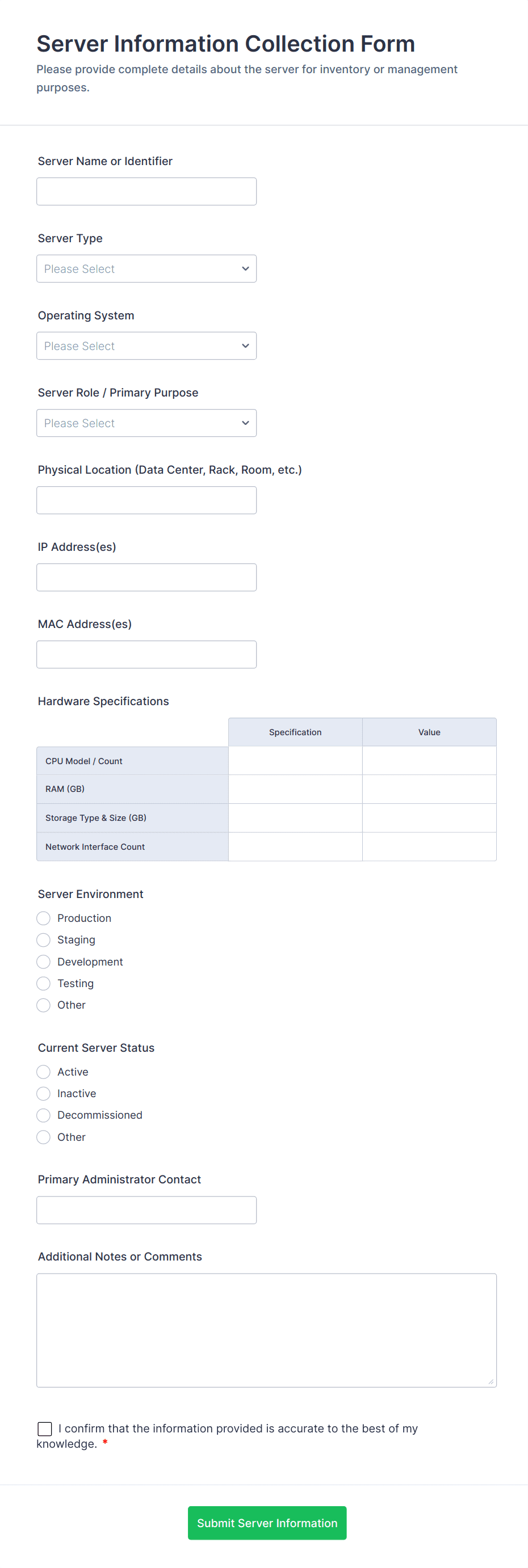 Server Information Collection Form Template | Jotform