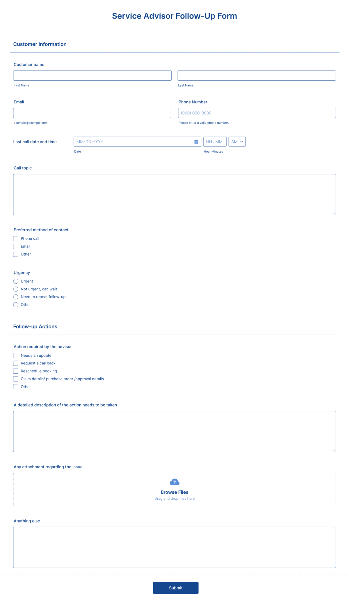 Service Advisor Follow-Up Form Template | Jotform