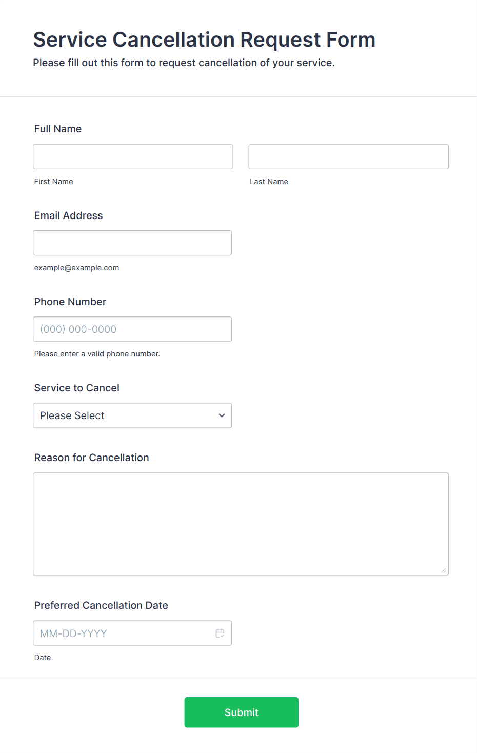 Service Cancellation Request Form Template | Jotform