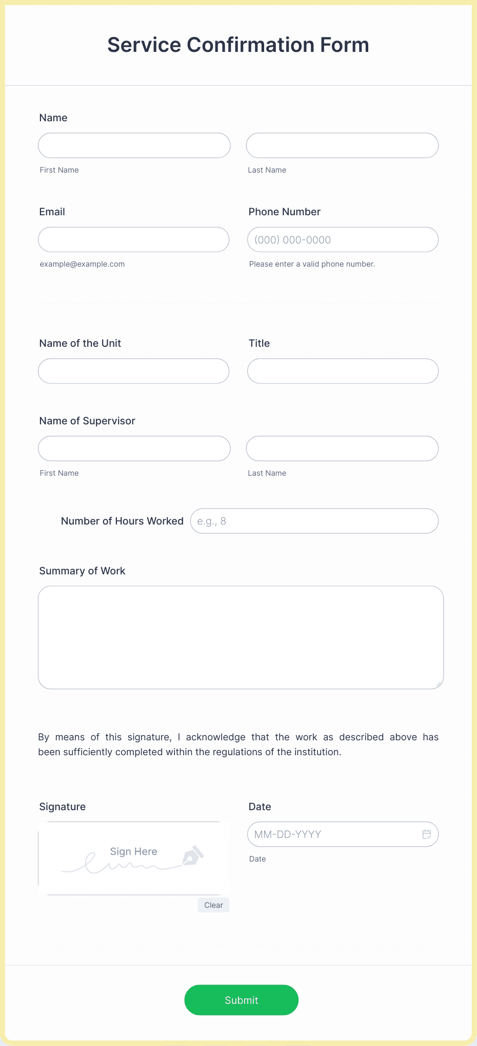 Service Confirmation Form Template | Jotform