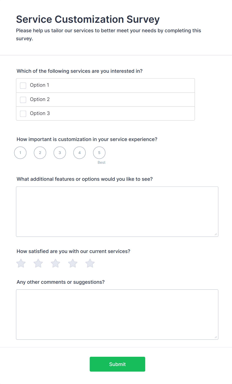 Service Customization Survey Form Template | Jotform