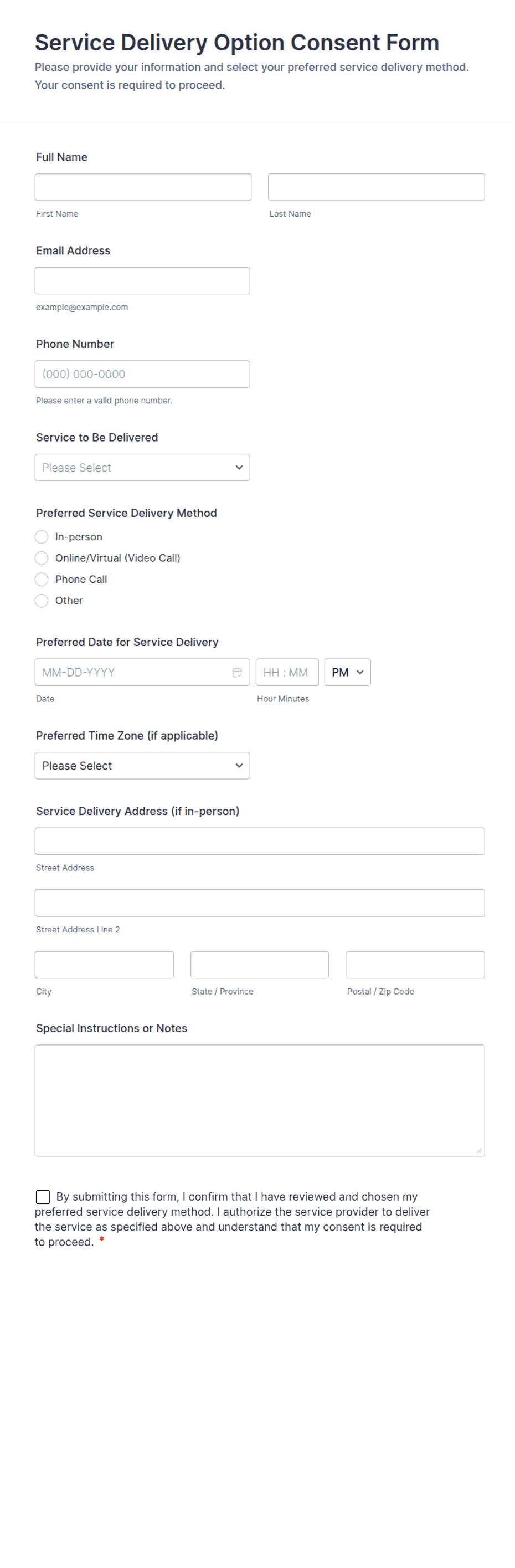 Service Delivery Option Consent Form Template | Jotform