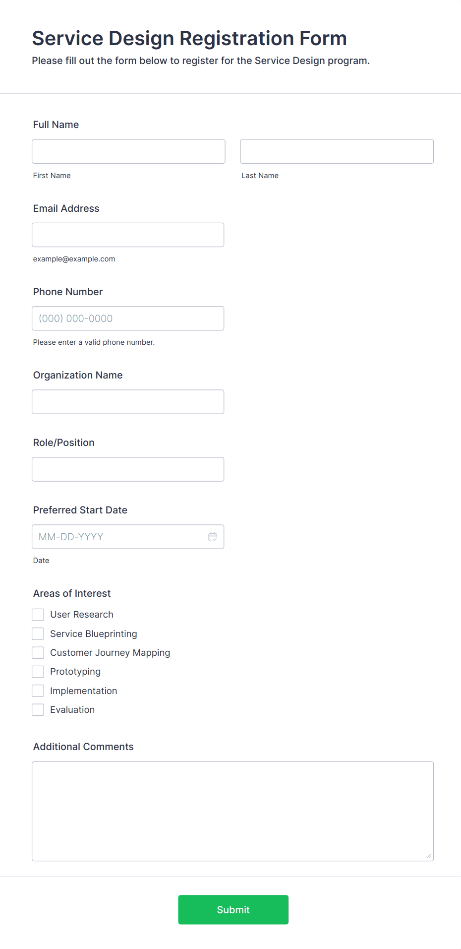 Service Design Registration Form Template | Jotform