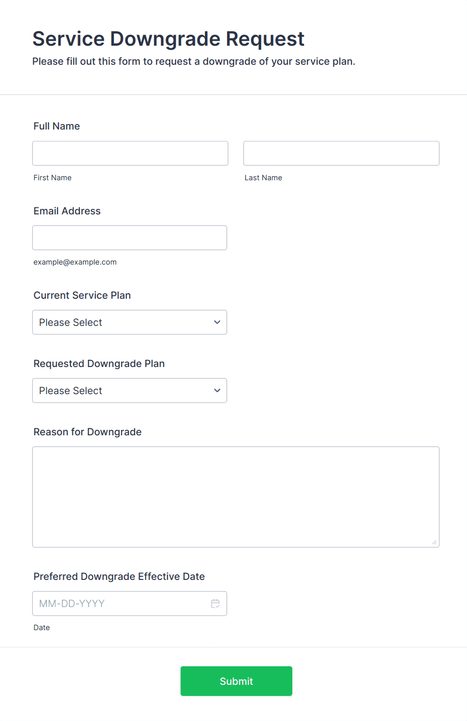 Service Downgrade Request Form Template | Jotform