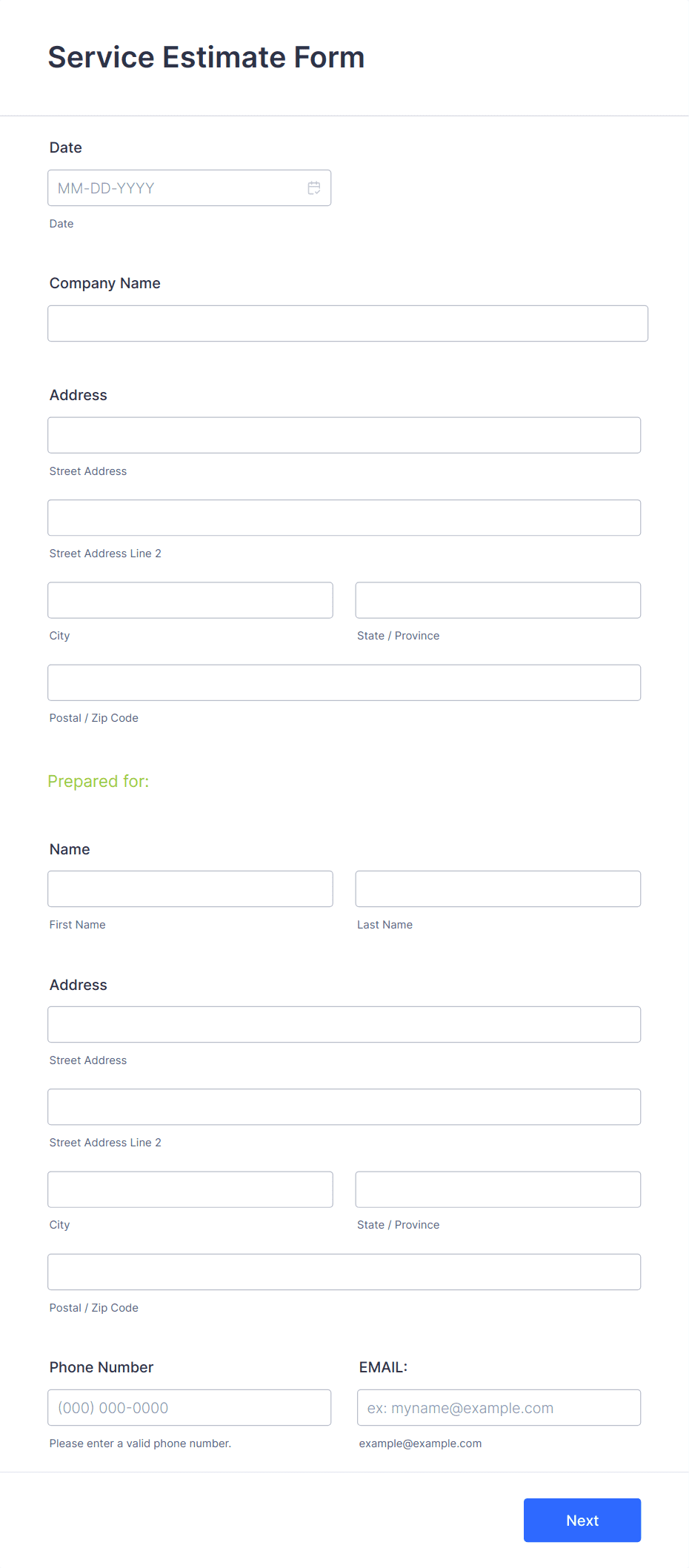 Service Estimate Form Template | Jotform