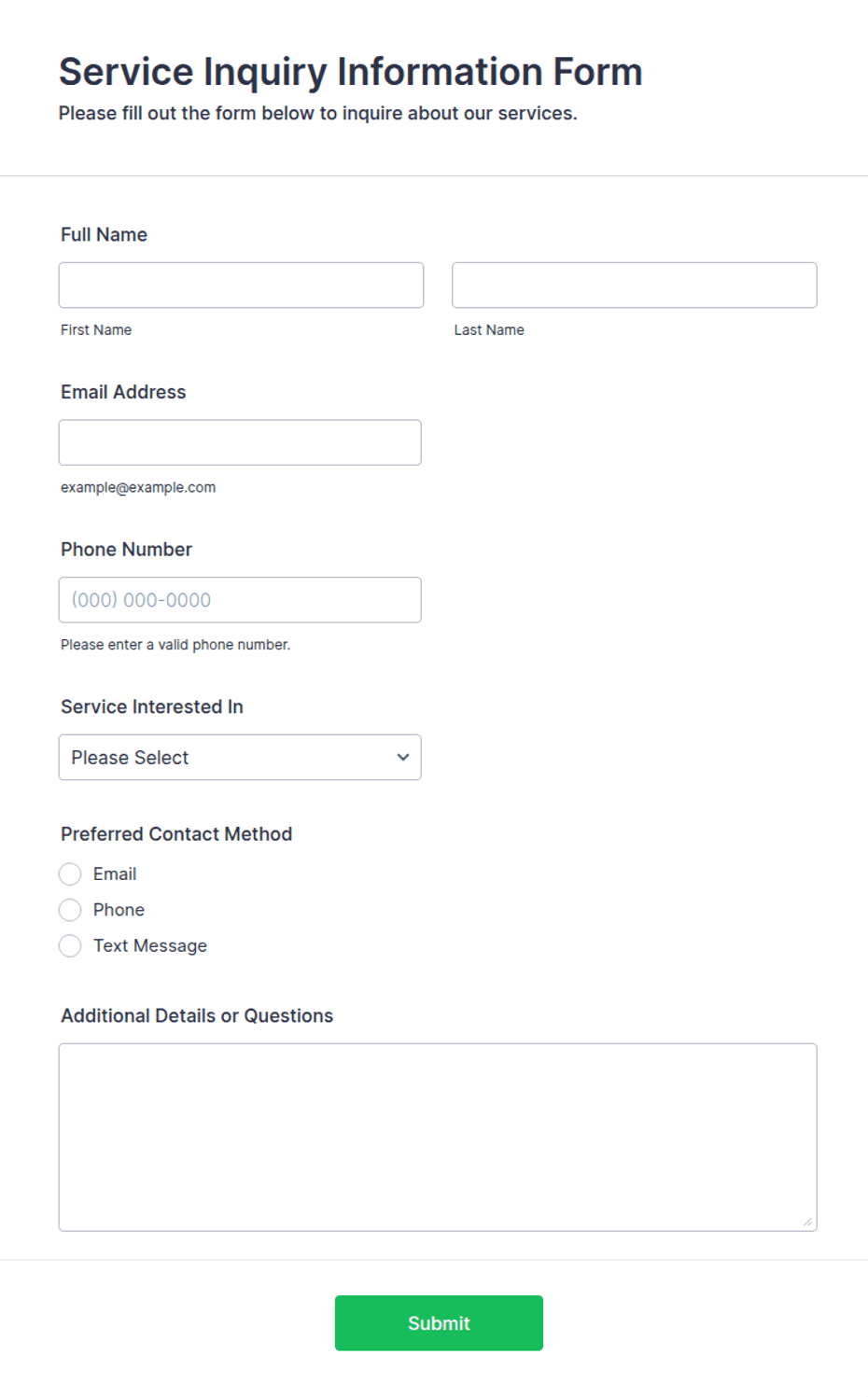 Service Inquiry Information Form Template | Jotform