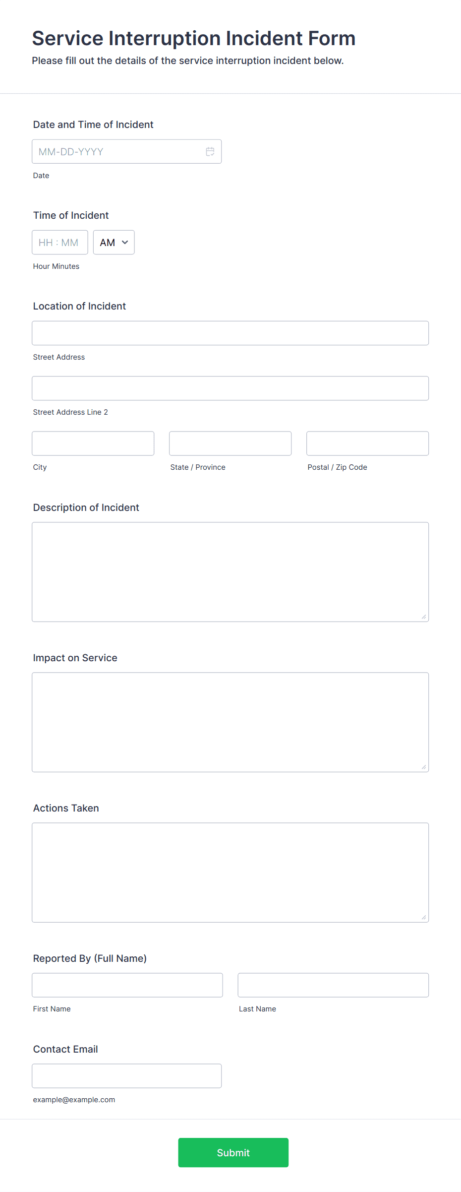 Service Interruption Incident Form Template | Jotform