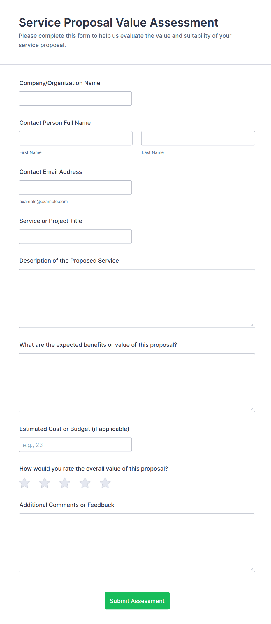 Service Proposal Value Assessment Form Template | Jotform