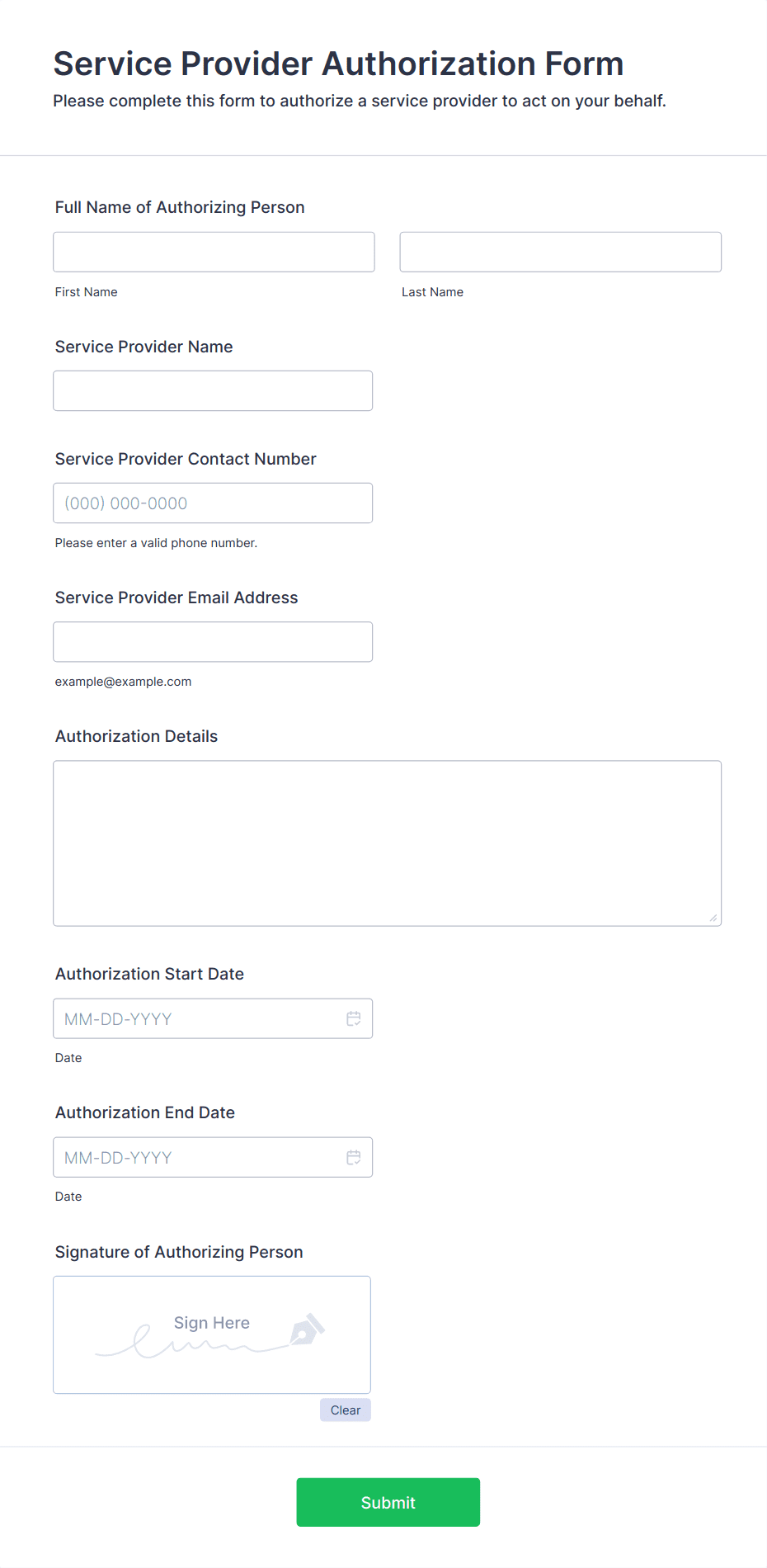 Service Provider Authorization Form Template | Jotform