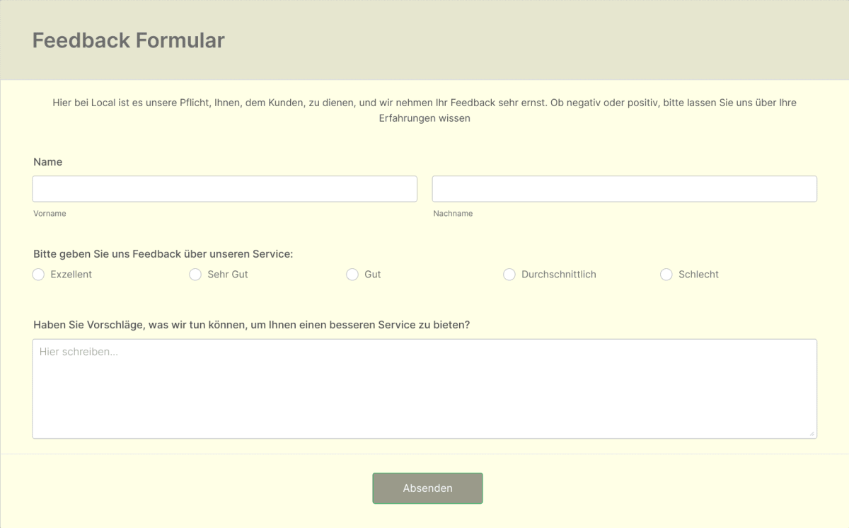 Service Qualität Feedback Formular Formularvorlage | Jotform