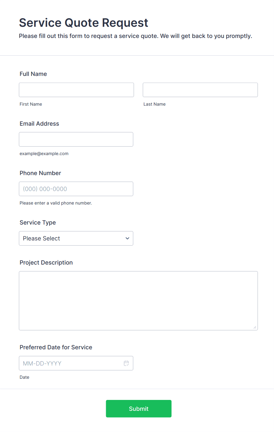 Service Quote Request Form Template | Jotform