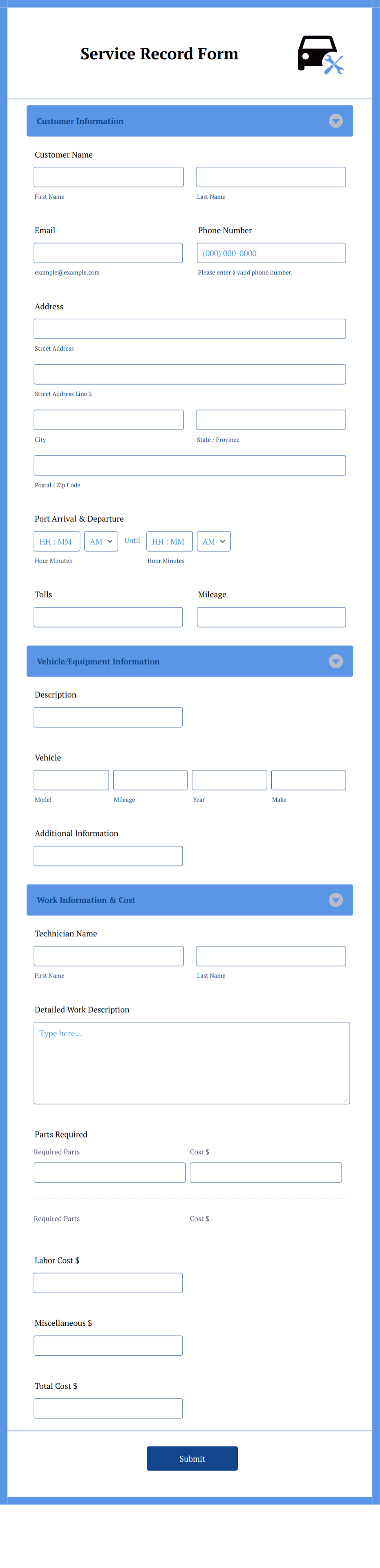 Service Record Form Template | Jotform