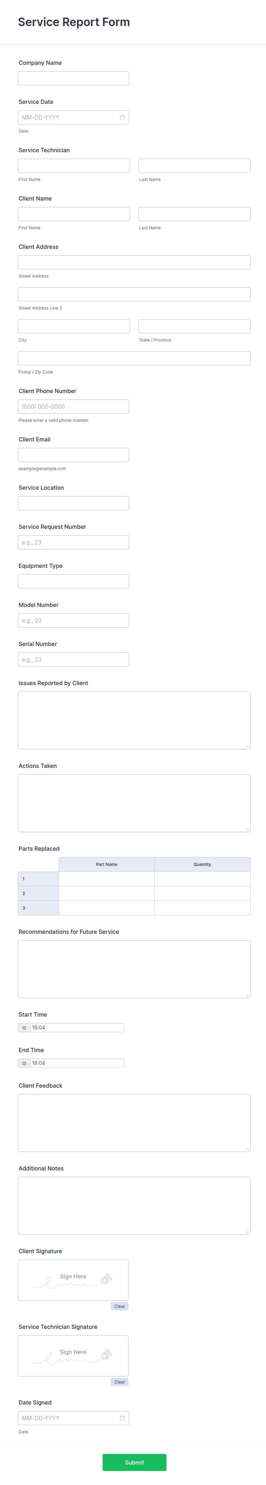 Service Report Form Template | Jotform