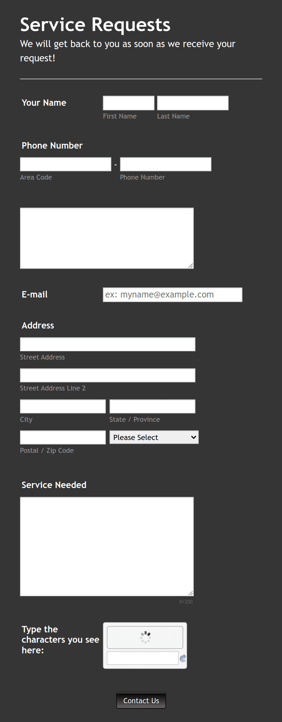 Service Request 01 Form Template | Jotform