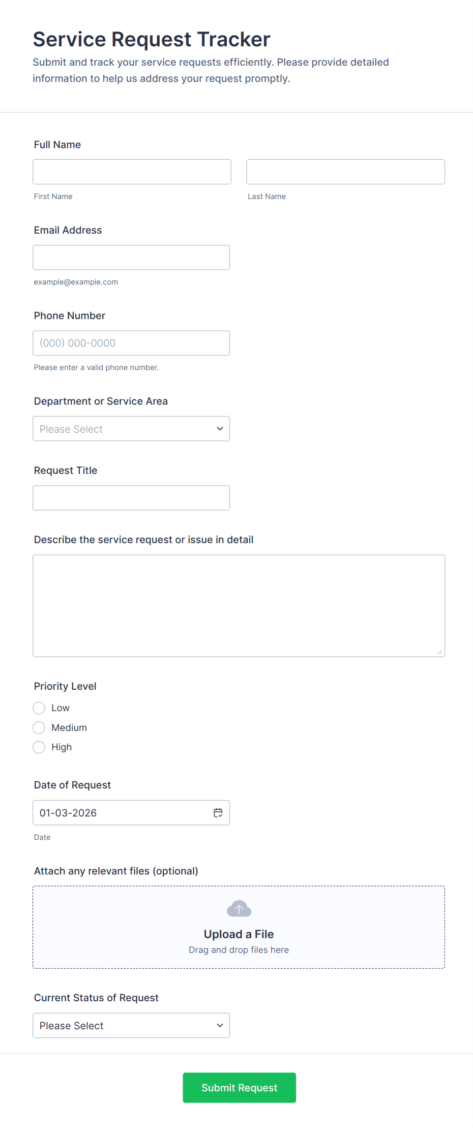 Service Request Tracker Form Template | Jotform