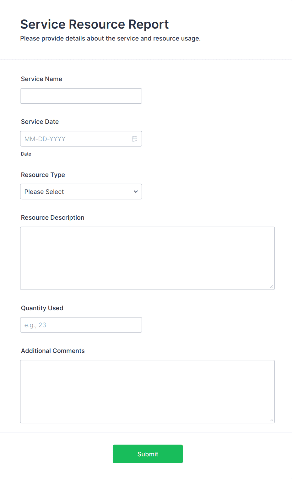 Service Resource Report Form Template | Jotform