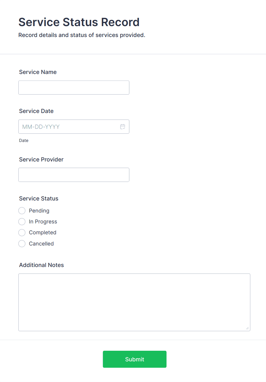 Service Status Record Form Template | Jotform