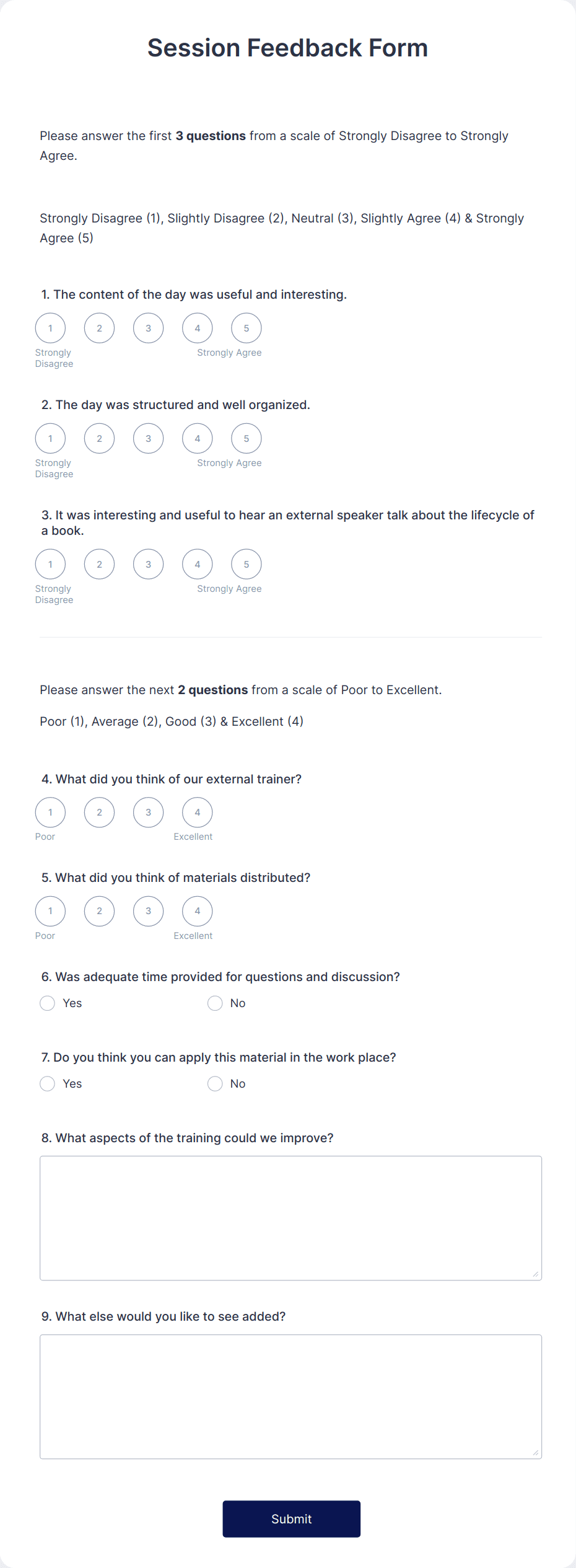 Session Feedback Form Template | Jotform