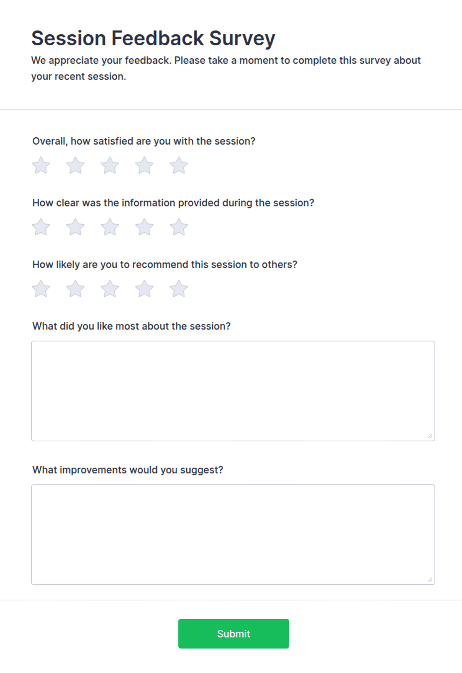 Session Feedback Survey Form Template | Jotform