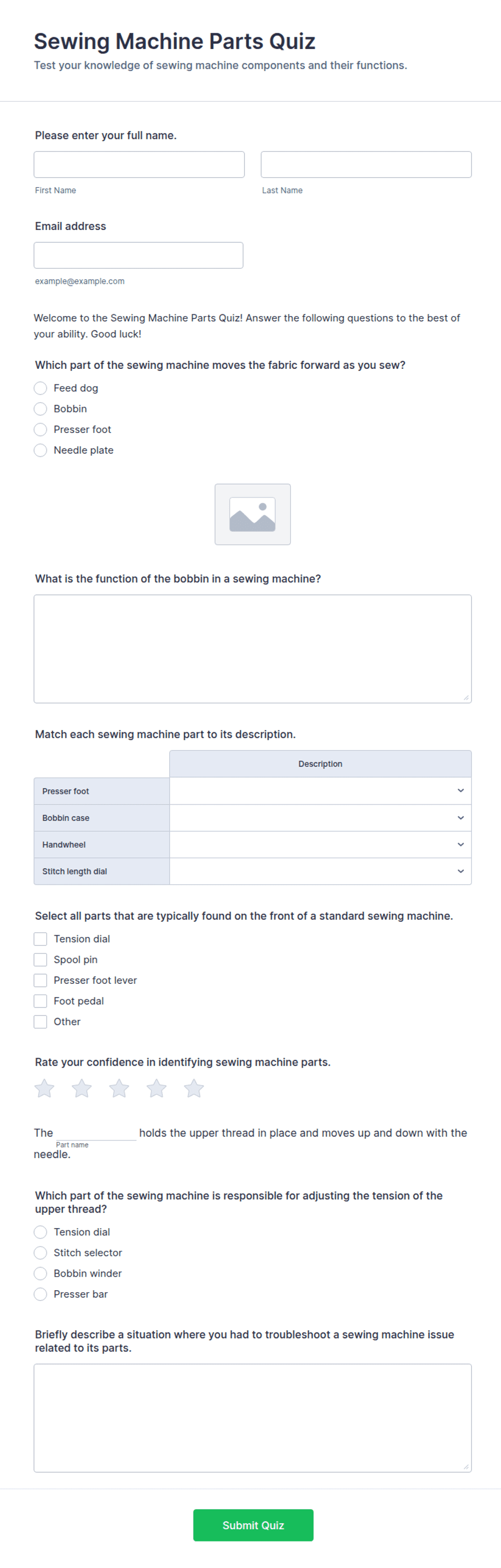 Sewing Machine Parts Quiz Form Template | Jotform