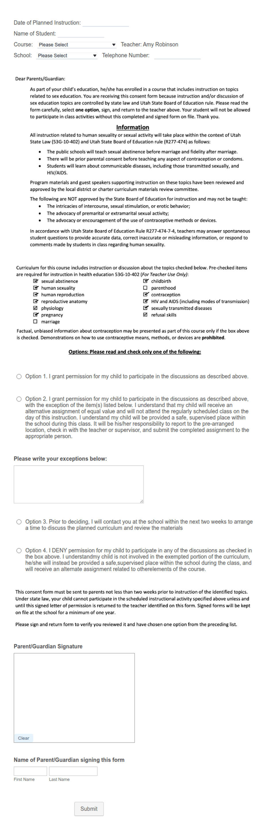 Sex Education Form Template Jotform