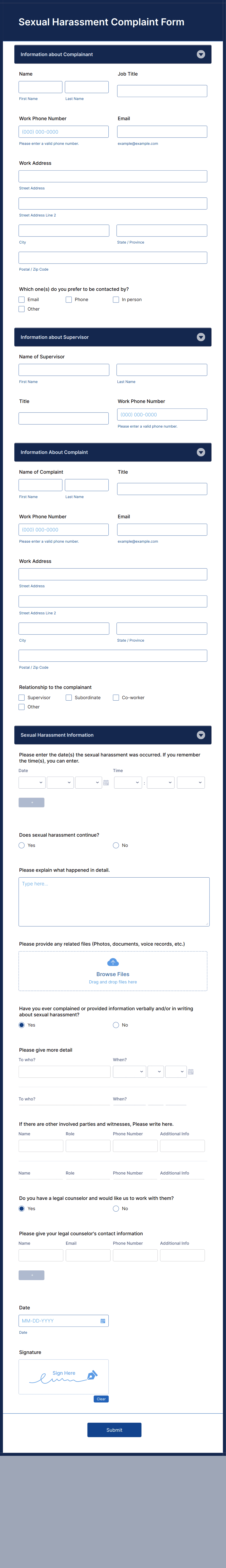 Sexual Harassment Complaint Form Template | Jotform