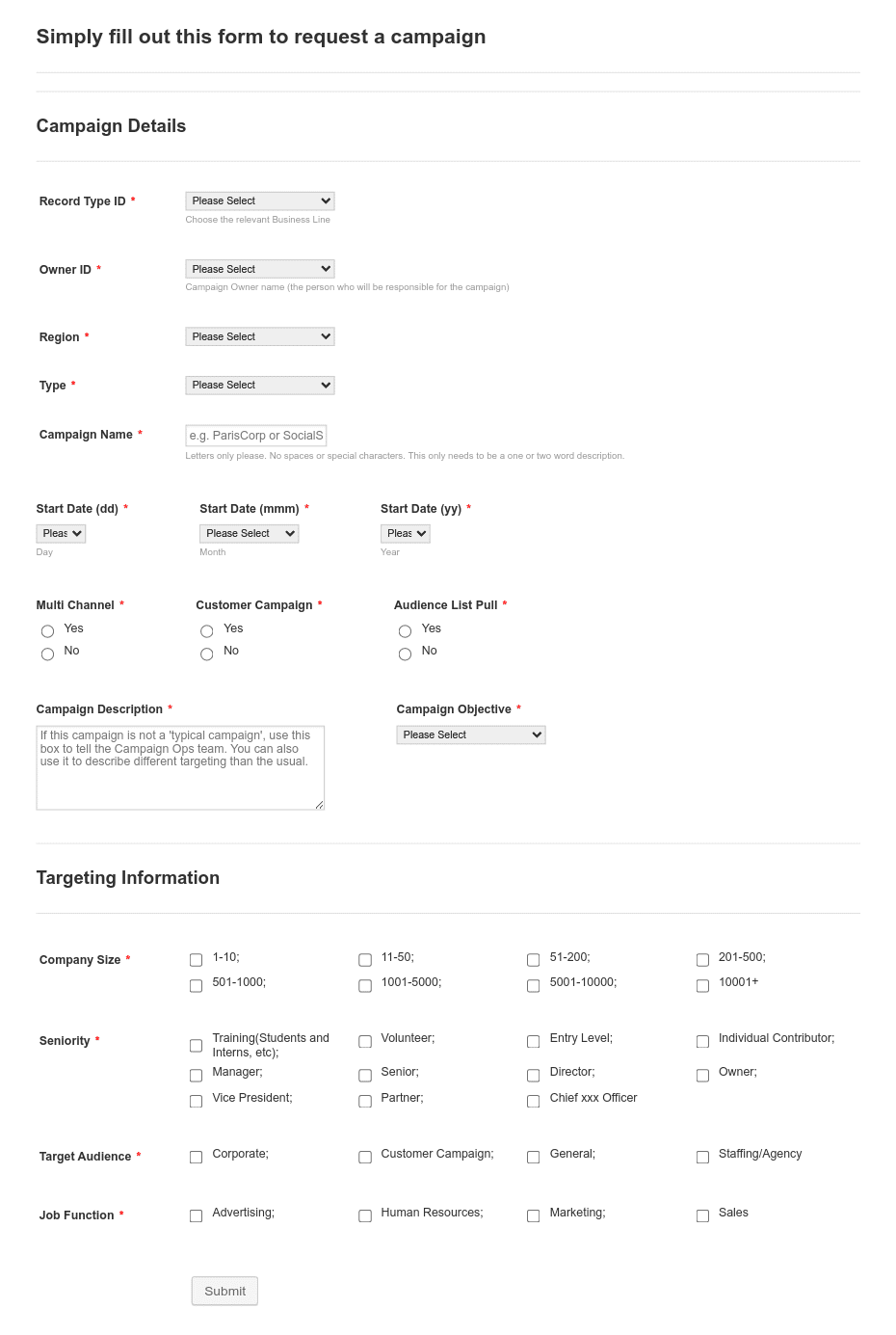 Campaign Request Form Template | Jotform