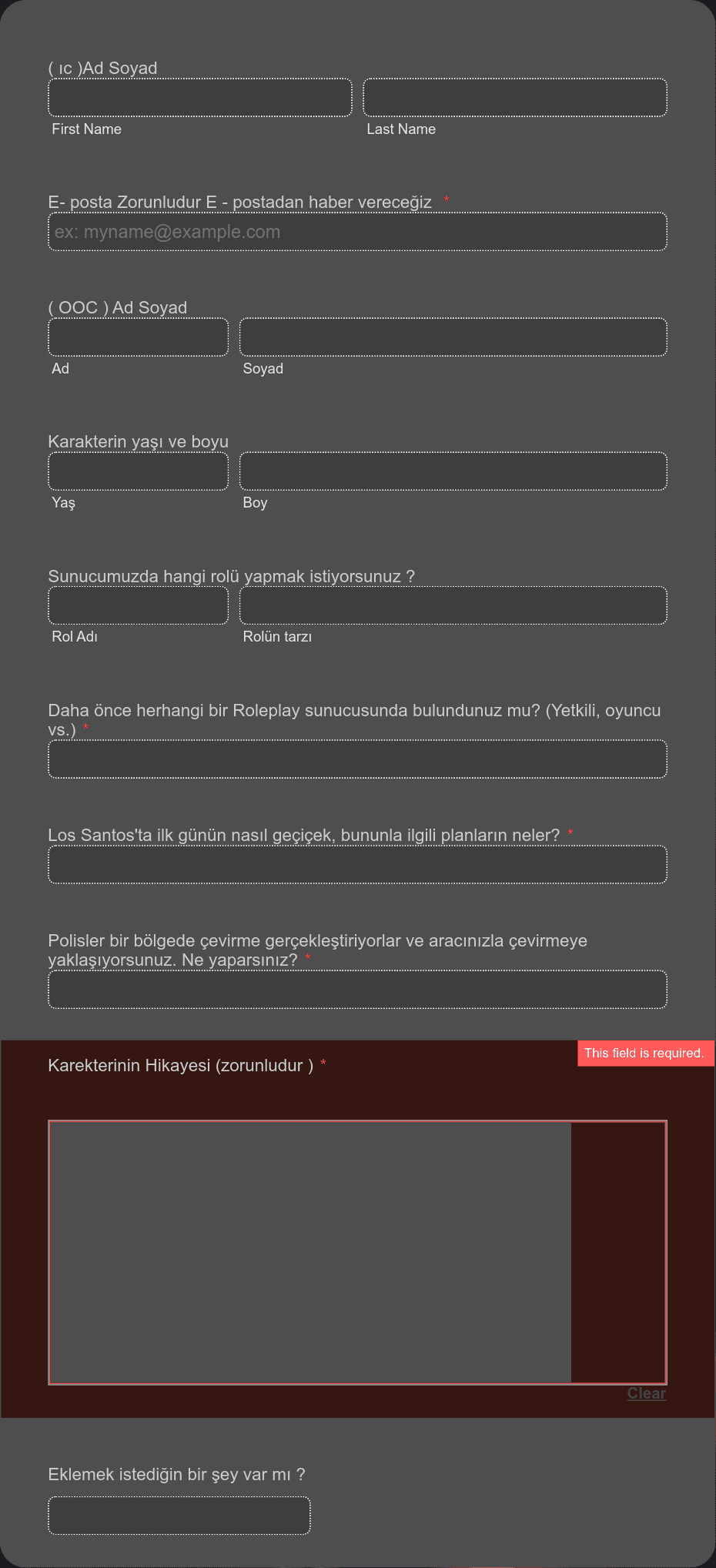 Shadow Roleplay Whitelist Başvuru Form Şablonu | Jotform