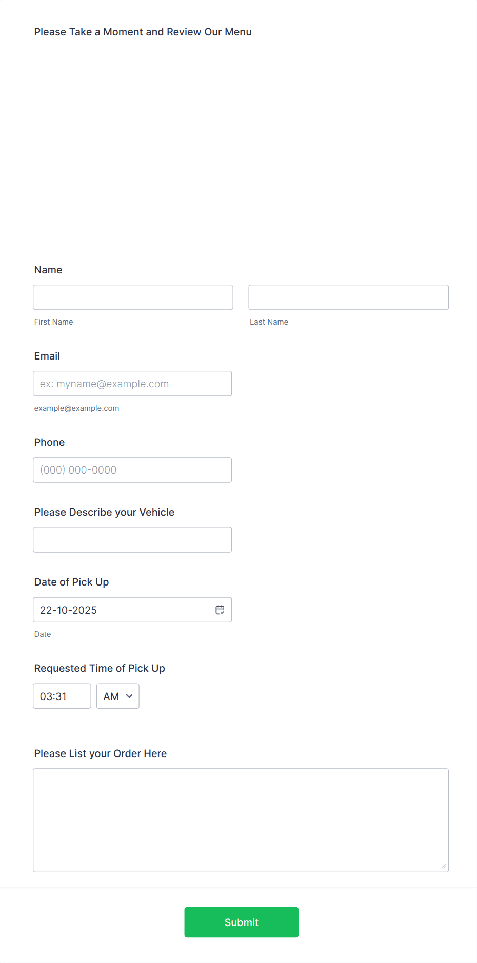 Shake Order Form Template | Jotform