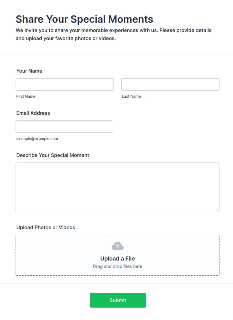 Share Your Special Moments Form Template | Jotform