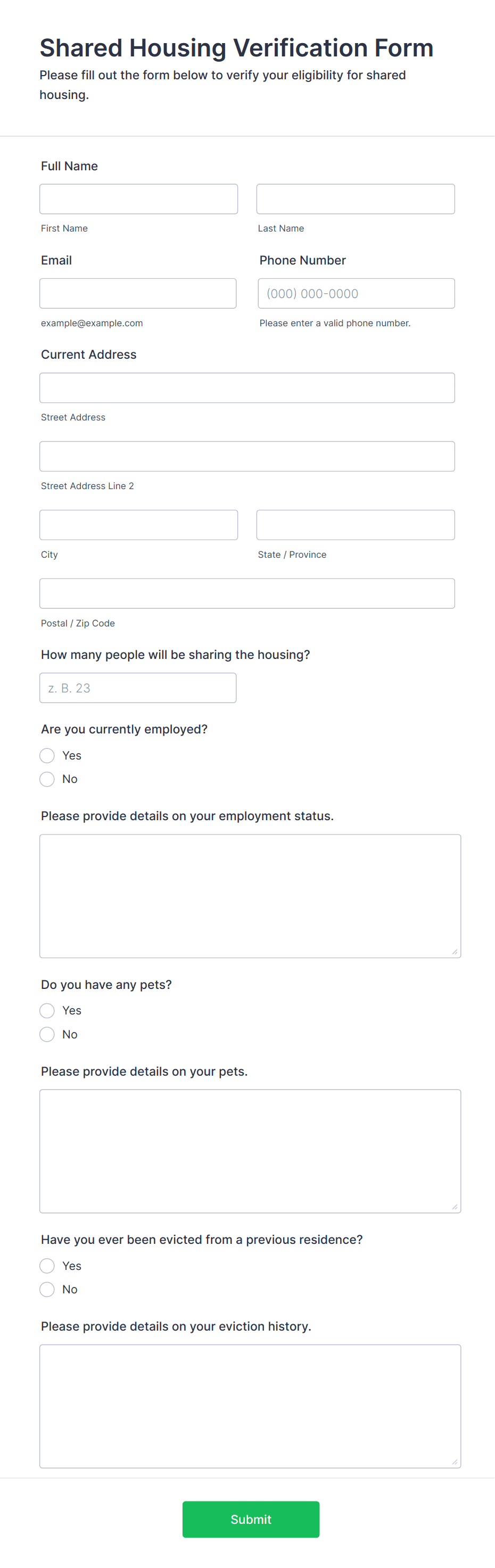 Shared Housing Verification Form Template | Jotform