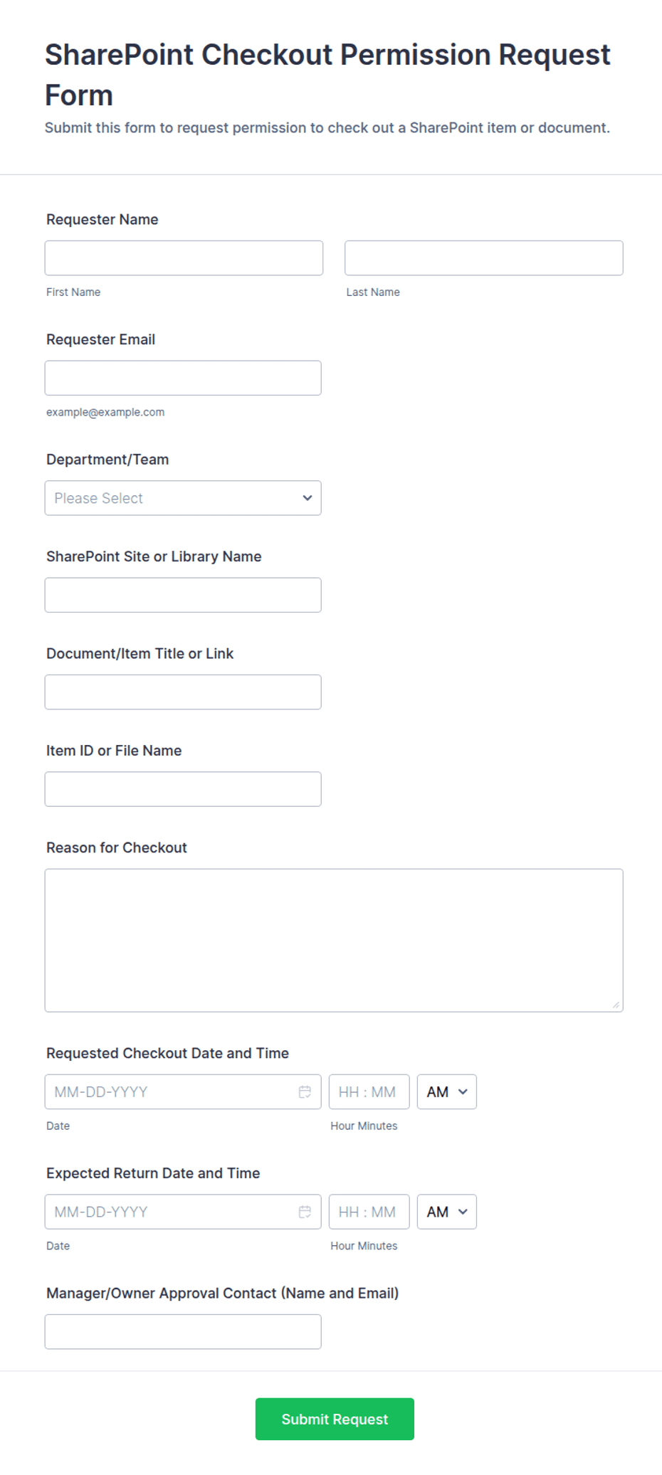 SharePoint Checkout Permission Request Form Template | Jotform