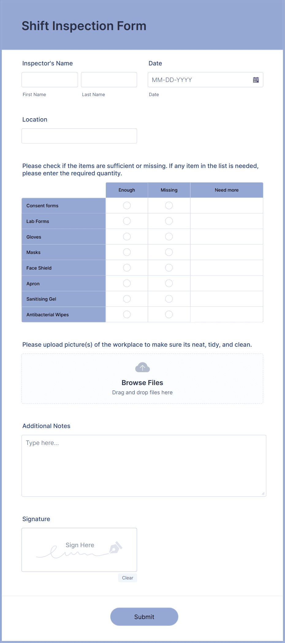 Shift Inspection Form Template | Jotform
