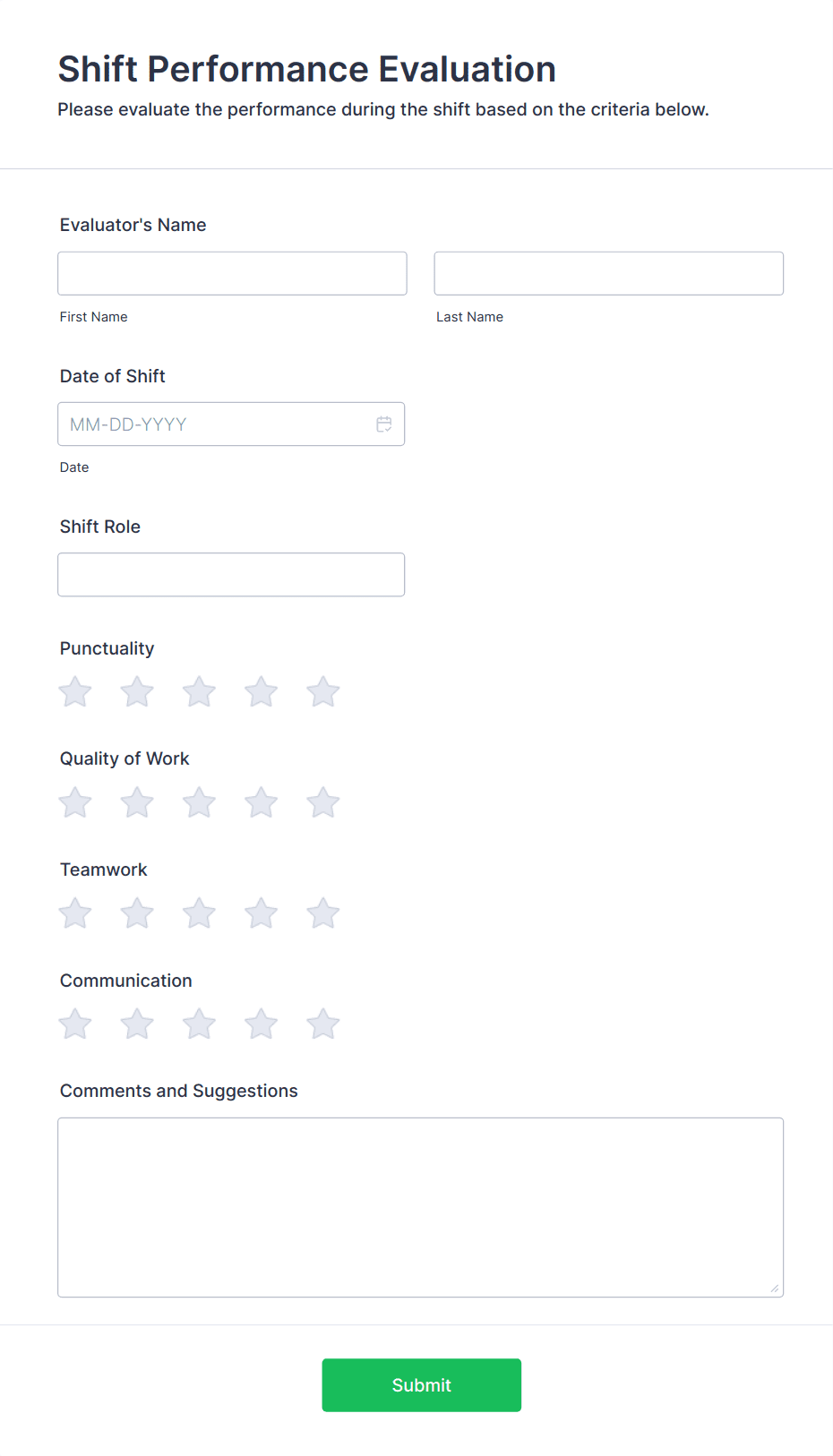Shift Performance Evaluation Form Template | Jotform