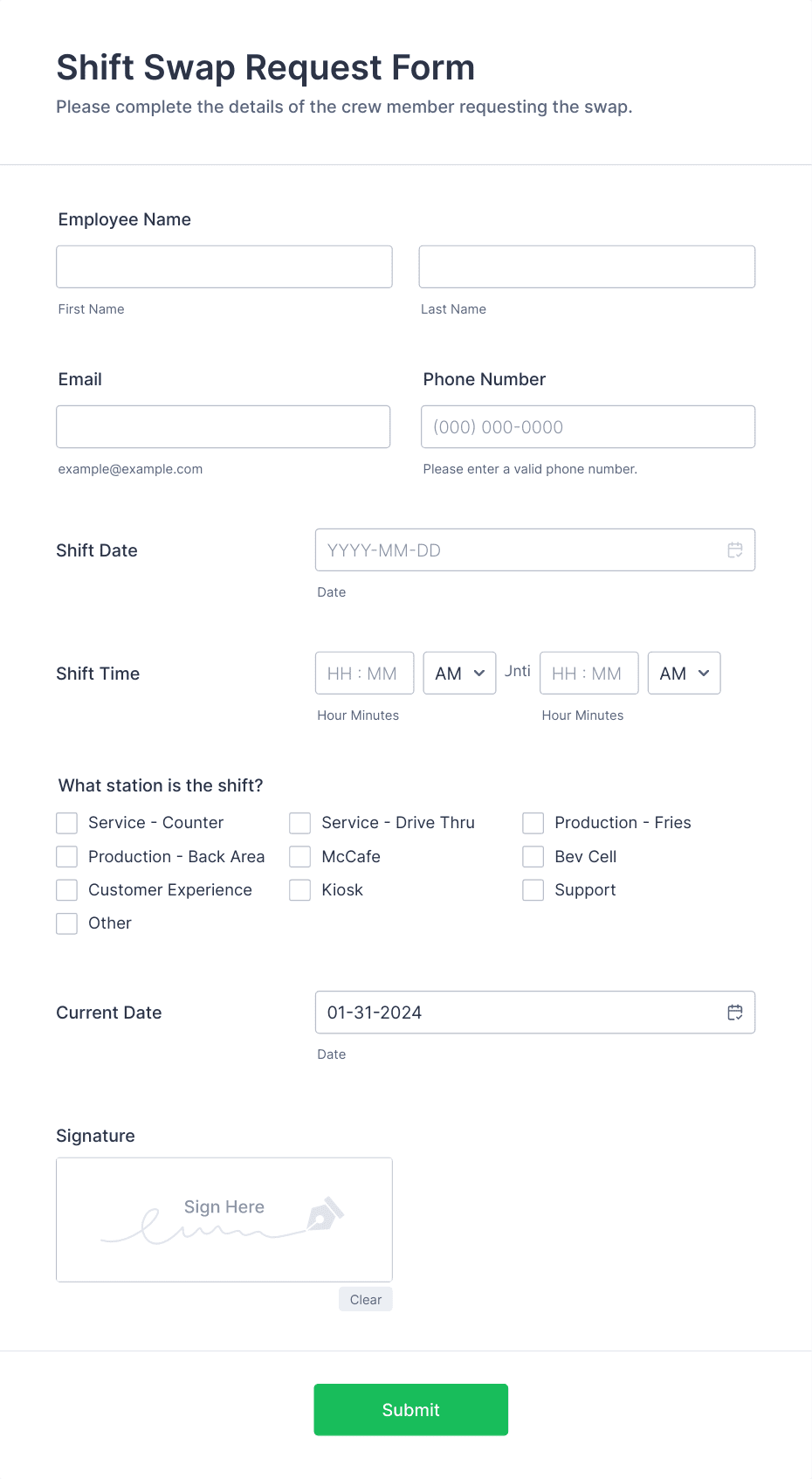 Shift Swap Request Form Template | Jotform