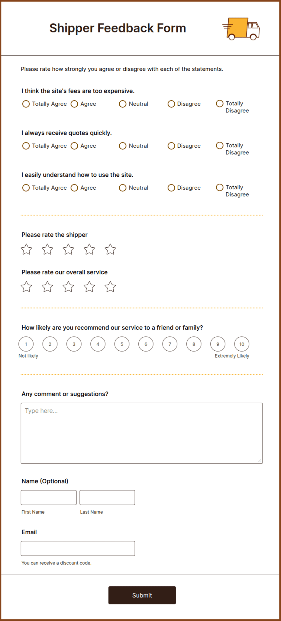 Shipper Feedback Form Template | Jotform