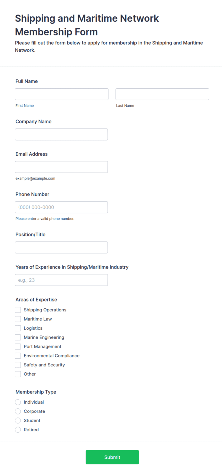 Shipping and Maritime Network Membership Form Template | Jotform