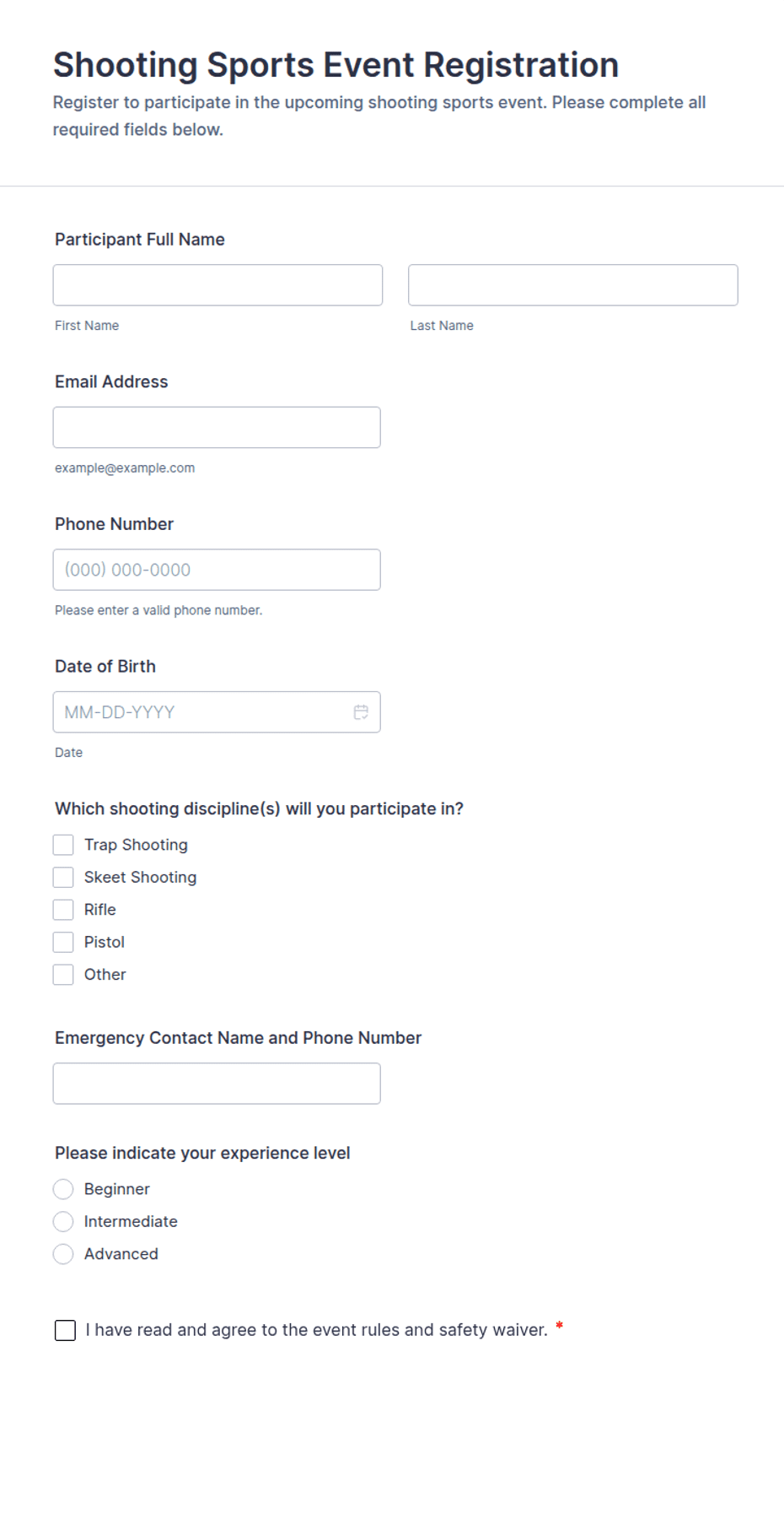 Shooting Sports Event Registration Form Template | Jotform
