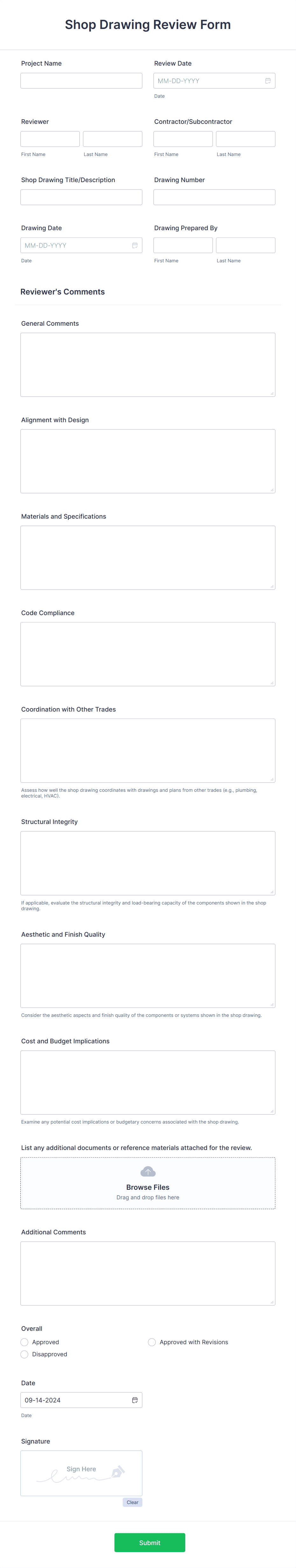 Shop Drawing Review Form Template | Jotform